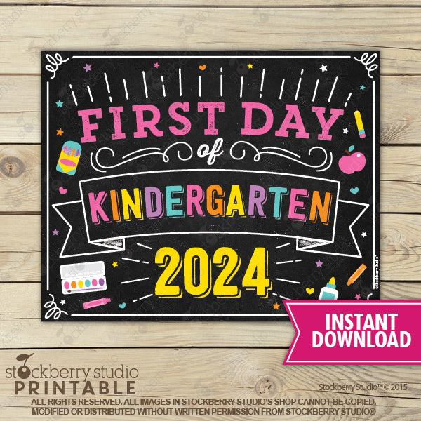 First Day of Kindergarten Sign Girl Printable Instant Download ...