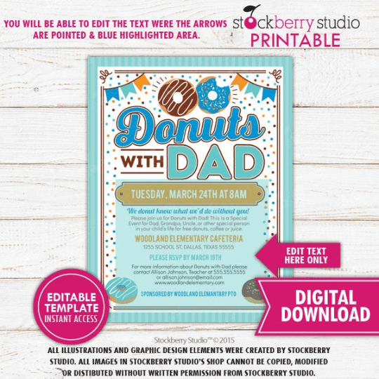 Donuts with Dad Invitation PTA School Event Flyer Father's Day PTO Fun ...