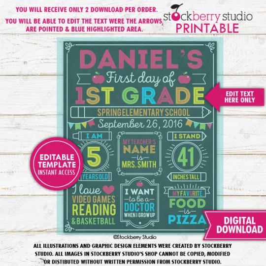 First Day of School Editable Template – Stockberry Studio