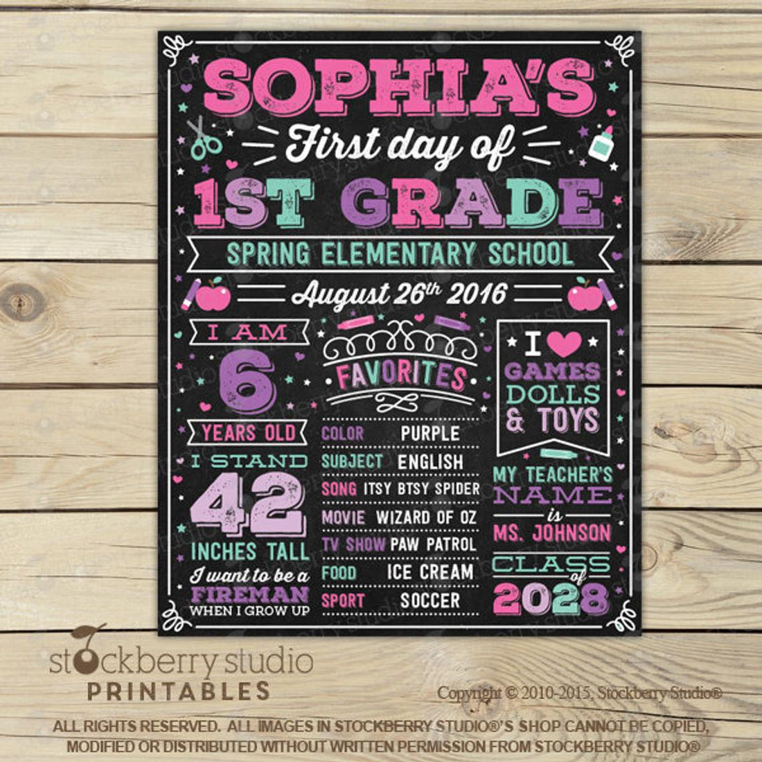 Girl First Day of School Sign Printable – Stockberry Studio