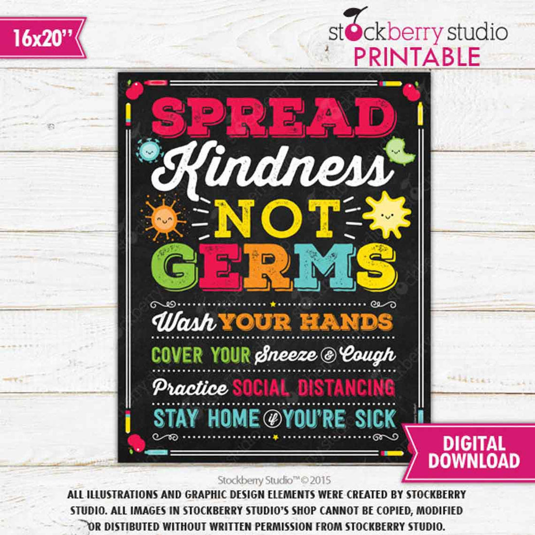 Spread Kindness Not Germs Teacher Classroom Sign – Stockberry Studio