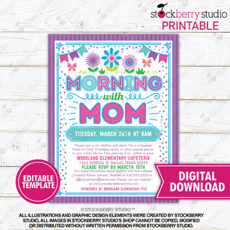 Muffins with Mom Invitation PTA School Flyer Mother's Day Brunch PTO F ...