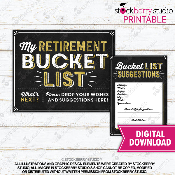 Retirement Bucket List Printable Sign Instant Download – Stockberry Studio